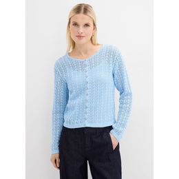 bonprix Ajour-Strickjacke aus reiner Baumwolle, blau, Gr.44/46 (L), Moderne Strickjacke mit sch&ouml;nem Strickmuster, aus 100% Baumwolle