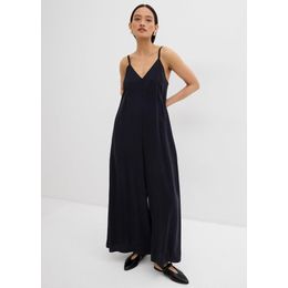 bonprix Jumpsuit mit verstellbaren Tr&auml;gern aus Viskose-Mix, schwarz, Gr.34, Jumpsuit in lockerer Passform mit V-Ausschnitt und weitem Bein sowie einem verdecktem Rei&szlig;verschluss. Verstellbare Doppeltr&auml;ger mithilfe von Kn&ouml;pfen f&uuml;r eine perfekte Passform an den Schultern., aus Viskose