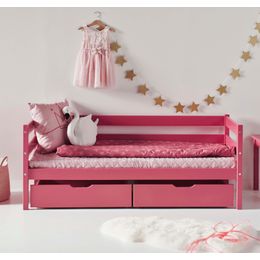 Einzelbett Hoppekids "ECO Comfort Kinderbett, Kiefer Massivholz, Jugendbett inkl. Rollrost", rosa (barockrose), B:76cm H:65cm L:166cm, Kiefer massiv, Betten, 70x160 cm, wahlweise in verschieden Farben/ Matratze/ Absturzsicherung
