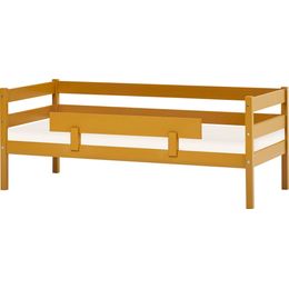Einzelbett Hoppekids "ECO Comfort Kinderbett, Kiefer Massivholz, Jugendbett inkl. Rollrost", gelb (herbstgelb), B:76cm H:65cm L:166cm, Kiefer massiv, Betten, 70x160 cm, wahlweise in verschieden Farben/ Matratze/ Absturzsicherung