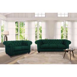 Sitzgruppe Home Affaire "Duc", gr&uuml;n, Samtoptik, Sitzm&ouml;bel-Sets, Bestehend aus 2-Sitzer und 3-Sitzer, Knopfheftung im R&uuml;cken