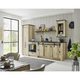 K&uuml;chenzeile Home Affaire "Sherwood", braun (k&uuml;che: natur, korpus: old style hell, arbeitsplatte: anthrazit), B:284cm T:64cm, Komplettk&uuml;chen-Sets, K&uuml;chenzeile, Breite 284 cm, mit Herdumbauschrank, ohne E-Ger&auml;te