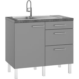 Pantryk&uuml;che Optifit "Lilly", grau (k&uuml;che: grau, front: basaltgrau, korpus: basalt grau, arbeitsplatte: schwarz stone), B:100cm H:90cm T:60cm, Komplettk&uuml;chen-Sets, Breite 100 cm