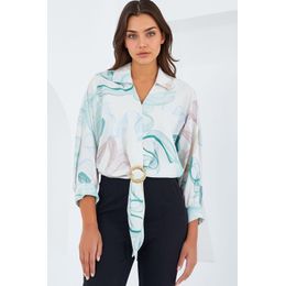 Bedrucktes Crop-Shirt mit Pompon-Detail