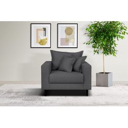 Sessel Home Affaire "VEYRAS Loungesessel, Ma&szlig;e B/T/H: 95/84/76 cm", grau (anthrazit), B:95cm H:76cm T:84cm, 100% Polyester, Sessel, Sessel, mit Wellenunterfederung, incl. Kissen