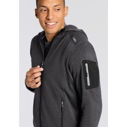 Strickfleecejacke CMP "MAN JACKET FIX HOOD", Herren, Gr. 58, grau (nero, glacier), Strick, Obermaterial: 100% Polyester, normal, hoch geschlossener Ausschnitt, eingesetzt eingefasste Kante, Jacken, atmungsaktiv, w&auml;rmend, mit Rei&szlig;verschlusstaschen und &Auml;rmeltasche
