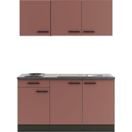 Pantryk&uuml;che Optifit "Palma", rot (k&uuml;che: rot, front: rostrot, korpus: anthrazit, arbeitsplatte: anthrazit), B:150cm T:60cm, Komplettk&uuml;chen-Sets, Breite 150 cm, wahlweise mit Unterbauk&uuml;hlschrank oder Kochfeld