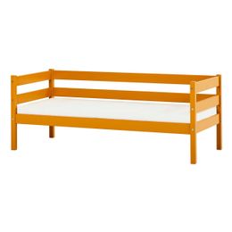 Einzelbett Hoppekids "ECO Comfort Kinderbett, Kiefer Massivholz, Jugendbett inkl. Rollrost", gelb (herbstgelb), B:76cm H:65cm L:166cm, Kiefer massiv, Betten, 70x160 cm, wahlweise in verschieden Farben/ Matratze/ Absturzsicherung
