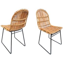 Rattanstuhl Sit "2er-Set T-Rattan Chair Natur Rattan Metall Schwarz", beige (natur, schwarz), B:56cm H:86cm T:48cm, St&uuml;hle, Rattanstuhl, 2er Set Rattanst&uuml;hle mit Metallgestell im modernen Naturdesign