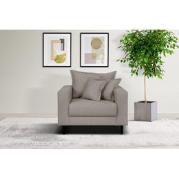 Sessel Home Affaire "VEYRAS Loungesessel, Ma&szlig;e B/T/H: 95/84/76 cm", grau (taupe), B:95cm H:76cm T:84cm, 100% Polyester, Sessel, Sessel, mit Wellenunterfederung, incl. Kissen