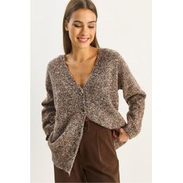 Strukturierter V-Ausschnitt Knopfpullover
