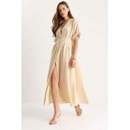 V-Ausschnitt Midi-Kleid mit Schlitz
