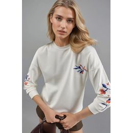 Modal Touch Rundhals bestickter Sweatshirt