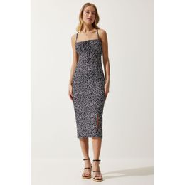 Blumen Bodycon Midi Kleid mit Schlitz