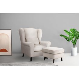 Sessel Home Affaire "Ohrensessel CHISTELLE, wahlweise mit Polsterhocker", beige (creme), B:81cm H:99cm T:87cm, 100% Polyester, Sessel, Sessel, mit Wellenunterfederung, Ma&szlig;e: B/T/H: 81/87/99 cm