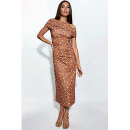 Asymmetrisches Hals Blumen-Midi-Kleid