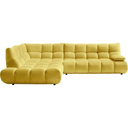 Ecksofa Home Affaire "Graceland, mit klappbarer Armlehne, Breite 324 cm", gelb (mais), B:324cm H:85cm T:211cm, 100% Polyester, Sofas, Ecksofa, mit eleganter Steppung, Rundumbezug & weicher Polsterung
