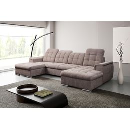 Wohnlandschaft WERK2 "Napoli zeitlos, elegant, bequem, Breite 330cm, U-Form", natur, B:330cm H:106cm T:174cm, 100% Polyester, Sofas, Wohnlandschaft, verstellbare Kopfteile, mit Schlaffunktion und Bettkasten