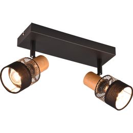 Trio LEUCHTEN Deckenstrahler "NANDINI, Spot exkl E14 max 10W, flexibel drehbarer Spot", schwarz matt, holz, 2, H: 17cm, 1 Stk., Leuchten, Deckenspot mit Schirm aus Holz, Stoff und Metall, &Oslash;7cm Schirm, Deckenstrahler