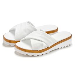 Pantolette Lascana "Sandale, Sommerschuh, Mule, offener Schuh", Damen, Gr. 42, wei&szlig;, Obermaterial: 100% Schafsleder. Decksohle: 100% Lederimitat. Futter: 100% Synthetik. Laufsohle: 100% Synthetik, unifarben, Basic, Schuhe Pantolette, NEU aus Leder mit dezentem Keilabsatz
