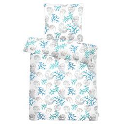 Bettw&auml;sche Apelt "Coral", blau, B/L: 135cm x 200cm, 1 Stk., 1 Stk., Satin (Bio-Baumwolle), B/L: 80cm x 80cm, Satin (Bio-Baumwolle), Obermaterial: 100% Baumwolle, Bettw&auml;sche, Bettw&auml;sche, Korallen und Muscheln