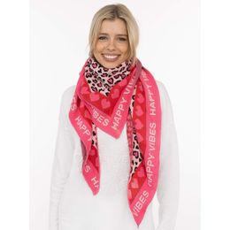 Dreieckstuch Zwillingsherz "Micha", Damen, pink, Baumwollmischung, Modet&uuml;cher, Mode Tuch, Leomuster mit Herzen und Schrift, vielseitig tragbar
