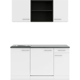 Pantryk&uuml;che Optifit "Bella", wei&szlig; (k&uuml;che: wei&szlig;, front: wei&szlig;, korpus: wei&szlig;, arbeitsplatte: anthrazit), B:150cm T:60cm, Komplettk&uuml;chen-Sets, Breite 150 cm, wahlweise mit Kochfeld oder Unterbauk&uuml;hlschrank