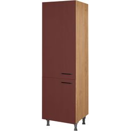 Hochschrank Nobilia "Easytouch", Ausrichtung w&auml;hlbar, mit zwei T&uuml;ren, vormontiert", rot (front: lacklaminat rostrot ultramatt, korpus: eiche sierra nachbildung), B:60cm H:216,6cm T:58,3cm, Schr&auml;nke, Hochschrank, Breite/H&ouml;he: 60/216,6 cm