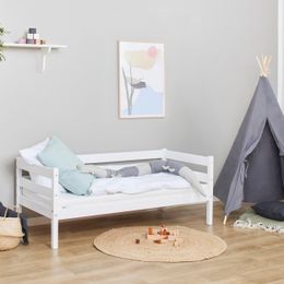 Einzelbett Hoppekids "ECO Comfort Kinderbett, Kiefer Massivholz, Jugendbett inkl. Rollrost", wei&szlig;, B:76cm H:65cm L:166cm, Kiefer massiv, Betten, 70x160 cm, wahlweise in verschieden Farben/ Matratze/ Absturzsicherung