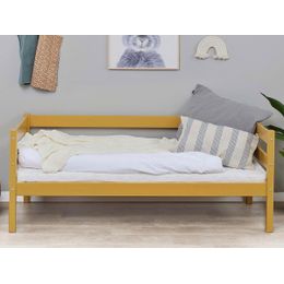 Einzelbett Hoppekids "ECO Comfort Kinderbett, Kiefer Massivholz, Jugendbett inkl. Rollrost", gelb (herbstgelb), B:76cm H:65cm L:166cm, Kiefer massiv, Betten, 70x160 cm, wahlweise in verschieden Farben/ Matratze/ Absturzsicherung
