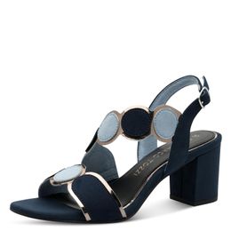 Sandalette Marco Tozzi, Damen, Gr. 40, navy kombiniert, Lederimitat, Textil, Veloursleder, Schuhe Sandalette, Blockabsatz, Riemchensandale mit verstellbarem Schnallenverschluss