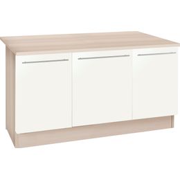 K&uuml;cheninsel Optifit "Bern", wei&szlig; (k&uuml;che: wei&szlig;, korpus: akaziefarben, arbeitsplatte: akaziefarben), B:160cm, Komplettk&uuml;chen-Sets, mit durchgehender Arbeitsplatte als Theke, Breite 160 cm