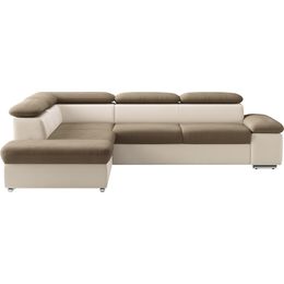 Sit & More Ecksofa SIT & MORE "Valantine L-Form, B: 272 cm", braun (creme, braun), B:272cm H:73cm T:226cm, 100% Polyester;Luxus-Kunstleder/Struktur (88% Polyester, 12% Polyamid), Sofas, Ecksofa, mit Arm- & Kopfteilverstellung, optional mit Bettfunktion