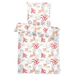 Bettw&auml;sche Apelt "Coral", rot, B/L: 155cm x 220cm, 1 Stk., 1 Stk., Satin (Bio-Baumwolle), B/L: 80cm x 80cm, Satin (Bio-Baumwolle), Obermaterial: 100% Baumwolle, Bettw&auml;sche, Bettw&auml;sche, Korallen und Muscheln