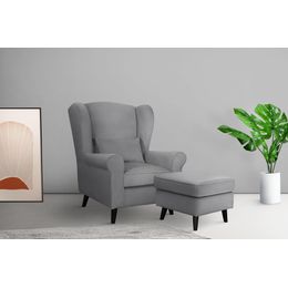 Sessel Home Affaire "Ohrensessel CHISTELLE, wahlweise mit Polsterhocker", grau, B:81cm H:99cm T:87cm, 100% Polyester, Sessel, Sessel, mit Wellenunterfederung, Ma&szlig;e: B/T/H: 81/87/99 cm