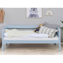 Einzelbett Hoppekids "ECO Comfort Kinderbett, Kiefer Massivholz, Jugendbett inkl. Rollrost", blau (traum blau), B:76cm H:65cm L:166cm, Kiefer massiv, Betten, 70x160 cm, wahlweise in verschieden Farben/ Matratze/ Absturzsicherung