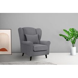 Sessel Home Affaire "Ohrensessel CHISTELLE, wahlweise mit Polsterhocker", grau, B:81cm H:99cm T:87cm, 100% Polyester, Sessel, Sessel, mit Wellenunterfederung, Ma&szlig;e: B/T/H: 81/87/99 cm