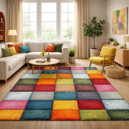 Teppich OTTO HOME "Bond", multi, B:120cm H:11mm L:170cm, Polypropylen (PP), Teppiche, Teppich, Kurzflor,3D-Design, mit Karo Muster, auch als L&auml;ufer erh&auml;ltlich