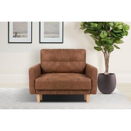 Sessel Home Affaire "TRIPLO Relaxsessel mit Wellenunterfederung, Ma&szlig;e B/T/H: 95/100/89 cm", braun (cognac), B:95cm H:89cm T:100cm, Luxus-Microfaser weich (92% Polyester, 8% Nylon);Filzoptik ( 100% Polyester);Luxus-Microfaser Vintageoptik (100% Polyester), Sessel, Sessel, Polstersessel mit Steppung im R&uuml;ckenkissen, hohe Qualit&auml;t
