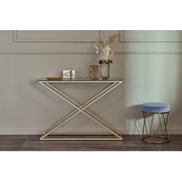 Konsolentisch Jahnke "XTRA CONSOLE", gold (klarglas, gold, goldfarben, klarglas), B:100cm H:76cm T:30cm, Tische, Konsolentisch, Konsole/Beistelltisch in Gold-Look, aus Sicherheitsglas gefertigt