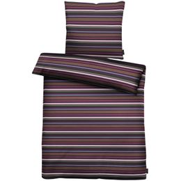 Bettw&auml;sche Apelt "Geo", lila (aubergine), B/L: 155cm x 220cm, 1 Stk., 1 Stk., Satin (Bio-Baumwolle), B/L: 80cm x 80cm, 2 Stk., Satin (Bio-Baumwolle), Obermaterial: 100% Baumwolle, Bettw&auml;sche, Bettw&auml;sche, Streifenbettw&auml;sche
