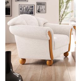 Sessel Home Affaire "Milano, bequemer Loungesessel, Landhaus-Stil, Holz-Chatosen und -F&uuml;&szlig;e", beige (sand), B:102cm H:83cm T:81cm, Chenille (70% Polyacryl, 30% Polyester) auf Korpus und Zierkissen, Sitz und R&uuml;cken im Blumenmuster &raquo;Paradise&laquo; (100% Polyester);Chenille (70% Polyacryl, 30% Polyester), Sessel, Sessel