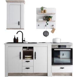 K&uuml;chenzeile Home Affaire "Florenz, K&uuml;che in Pinie Wei&szlig;, mit Herdumbau, ohne E-Ger&auml;te", wei&szlig; (k&uuml;che: wei&szlig;, front: pinie wei&szlig;, korpus: pinie wei&szlig;, arbeitsplatte: pinie wei&szlig;), B:191cm H:200cm T:60cm, Komplettk&uuml;chen-Sets, K&uuml;chenzeile, Breite 191 cm, mit verschn&ouml;rkelten Metallgriffen, Arbeitsh&ouml;he 92 cm