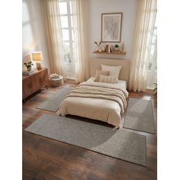 Bettumrandung Hanse Home "Wolly 2" Gr. 14, grau, H:12mm, Obermaterial: 100% Polypropylen, Bettumrandungen, Bettvorleger, 3-teiliger L&auml;ufer Set, Unifarben, Kurzflor, Bettl&auml;ufer