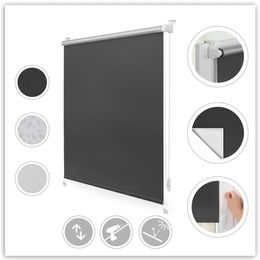 Seitenzugrollo LICHTBLICK ORIGINAL "Verdunkelungsrollo Thermo-Rollo Klemmfix ohne Bohren", grau (anthrazit, wei&szlig;), B:80cm H:150cm, Polyester, Rollos, Seitenzugrollo, Verdunklungsrollo mit Klemmtr&auml;ger und Silberbeschichtung blickdicht