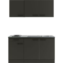 Pantryk&uuml;che Optifit "Palma", grau (k&uuml;che: grau, front: anthrazit, korpus: anthrazit, arbeitsplatte: anthrazit), B:150cm T:60cm, Komplettk&uuml;chen-Sets, Breite 150 cm, wahlweise mit Unterbauk&uuml;hlschrank oder Kochfeld