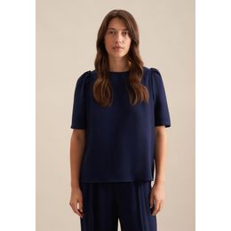 Shirtbluse Seidensticker "Schwarze Rose", Damen, Gr. XS34, blau (marine), 100% Polyester, unifarben, regular fit, U-Boot-Ausschnitt, Blusen, 1/2 U-Boot Uni