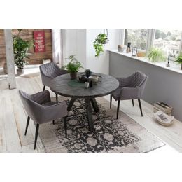 Esstisch Sit "Runder Esstisch Mangoholz 120 cm Massivholz Vintage Industrial", grau (grau, antik silberfarben), B:120cm H:76cm T:120cm, Tische, Esstisch, Runder Esstisch aus Mangoholz Massivholz im Vintage Design