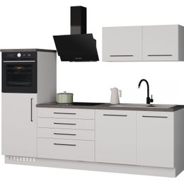 K&uuml;chenzeile KOCHSTATION "KS-Nova", k&uuml;che: wei&szlig;, front: wei&szlig; matt, korpus: wei&szlig; matt, arbeitsplatte: grau rock, B:260cm H:194cm T:60cm, Komplettk&uuml;chen-Sets, K&uuml;chenzeile, Breite 260 cm, wahlweise mit Hanseatic-E-Ger&auml;ten