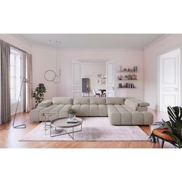 Wohnlandschaft COTTA "Orion U-Form, B: 409 cm", platinum, B:409cm H:73cm T:225cm, 100% Polyester, Sofas, Wohnlandschaft, mit Kopfteilverstellung & 6 Nierenkissen